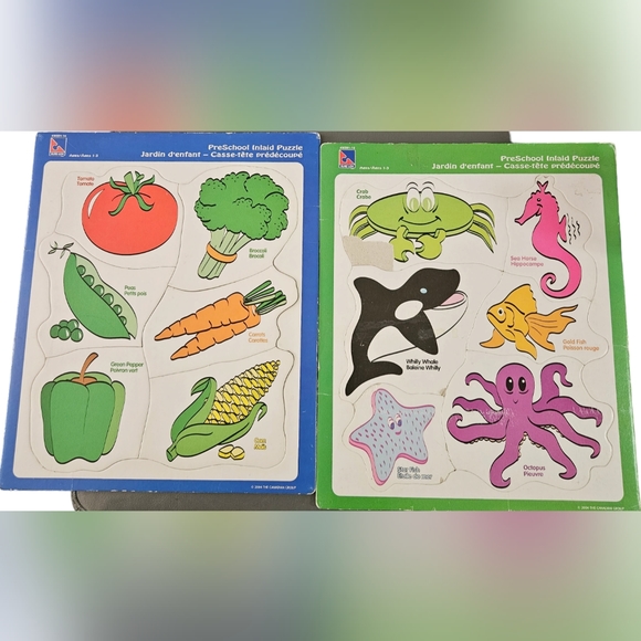 unknown | Toys | Lot Of 2 Cardboard Tray Puzzles Vegetables Sea ...